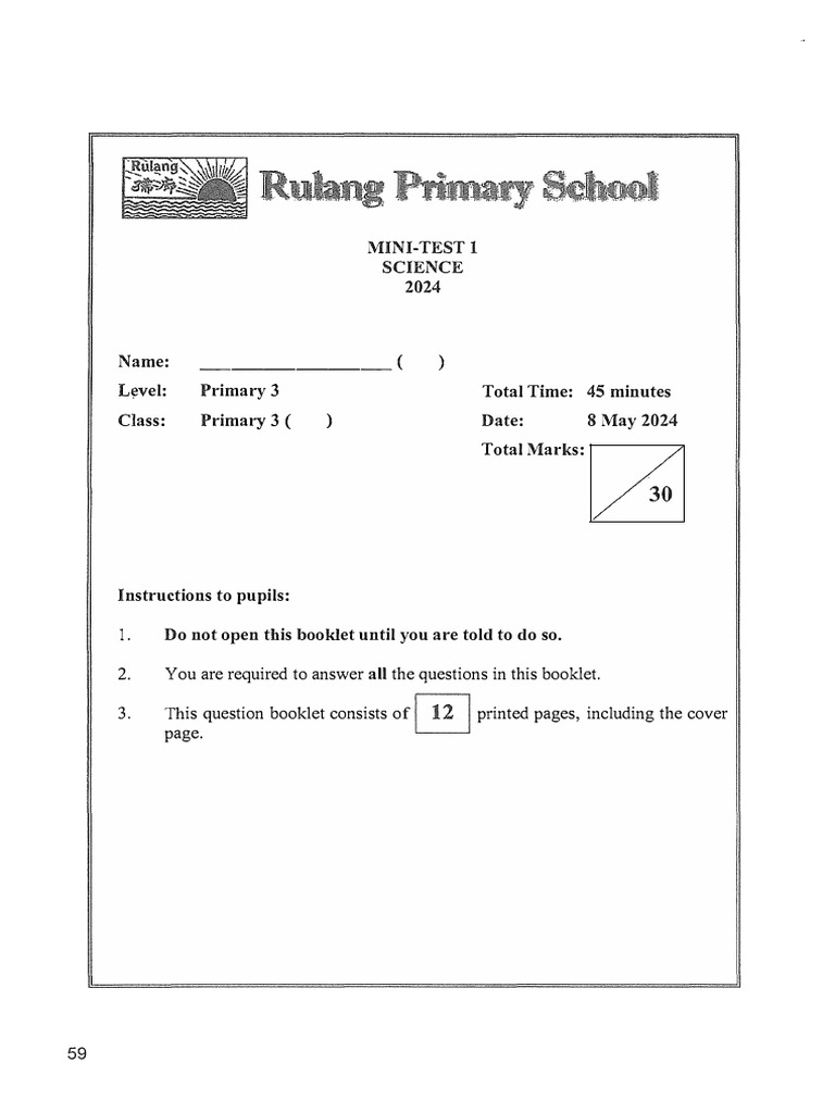 P3 Science WA1 2024 Rulang Exam Papers | PDF