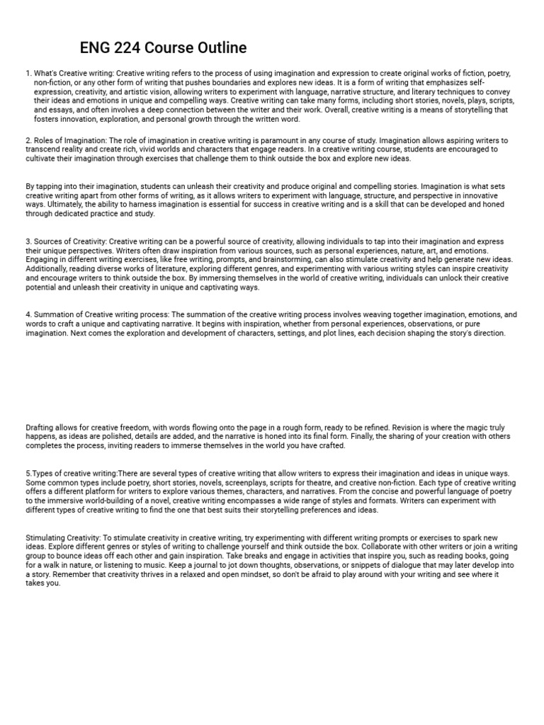ENG 224 | PDF | Creative Writing | Creativity