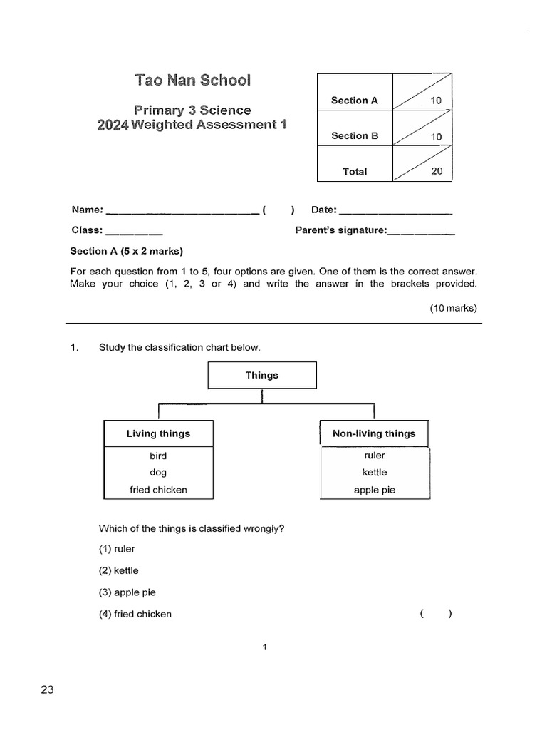 P3_Science_WA1_2024_TaoNan_Exam_Papers | PDF