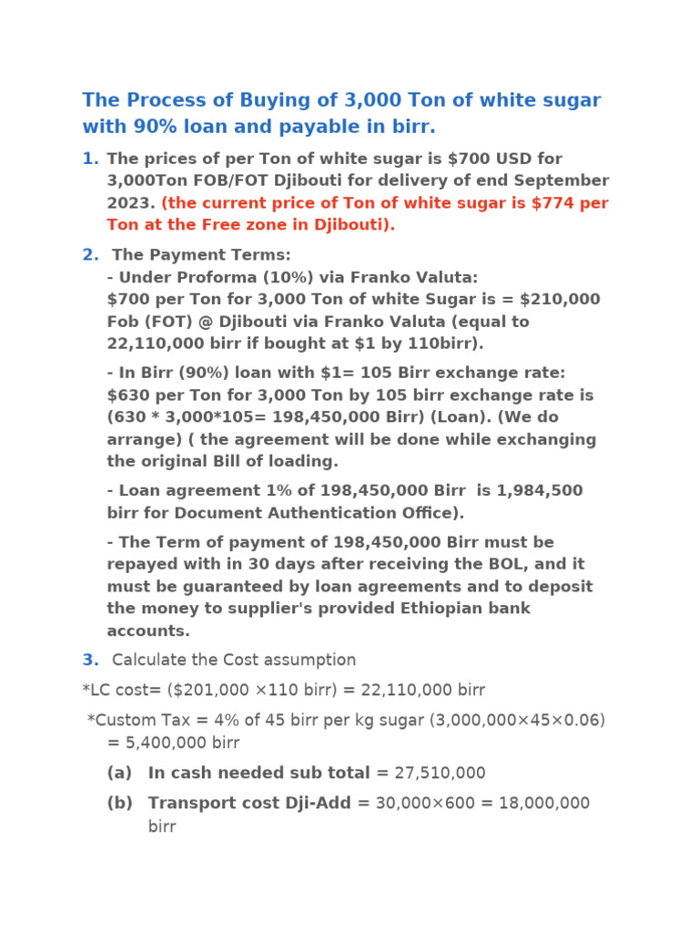 Sugar Purchase Financing Guide | PDF
