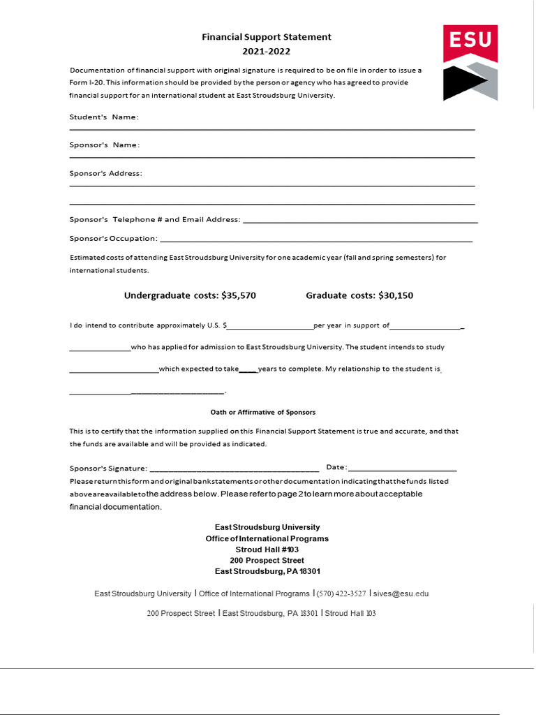 Financial-Support-Statement-Costs2122(1) | PDF | Travel Visa | Banks