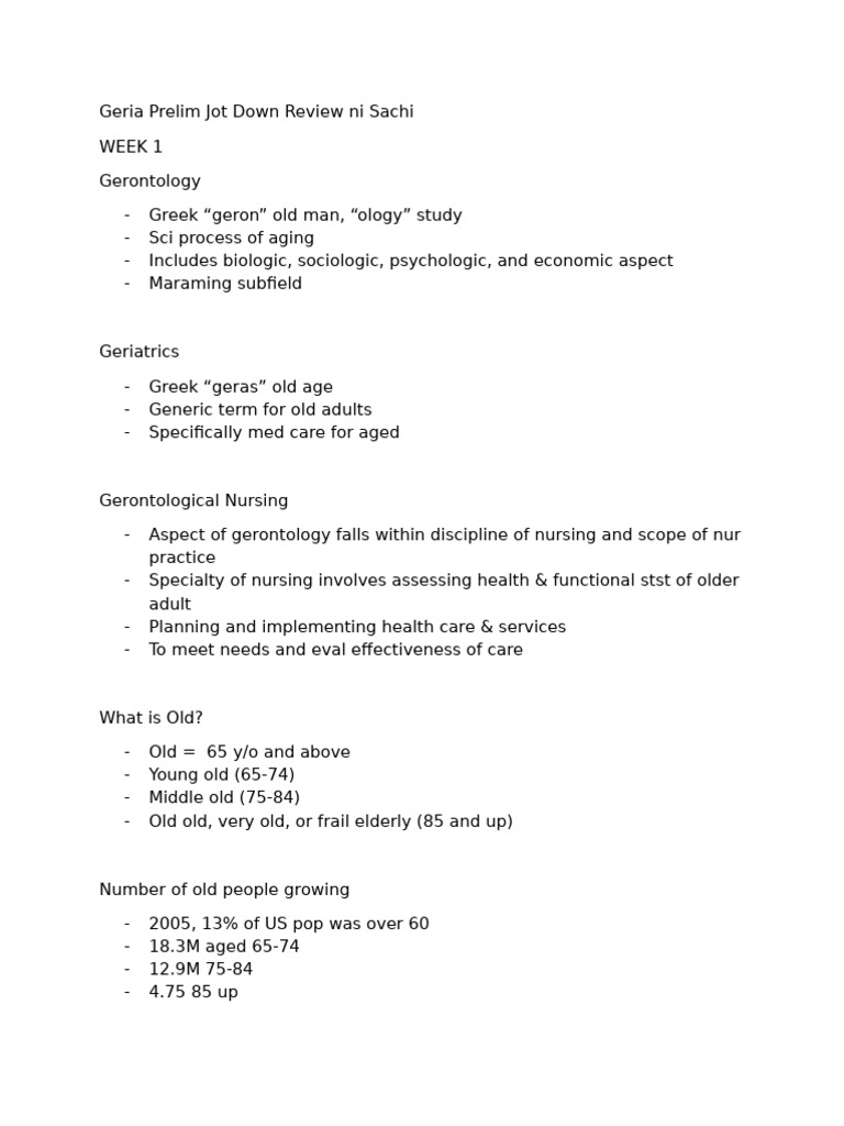 Geria Prelim Jot Down Review Ni Sachi | PDF | Ageing | Dementia