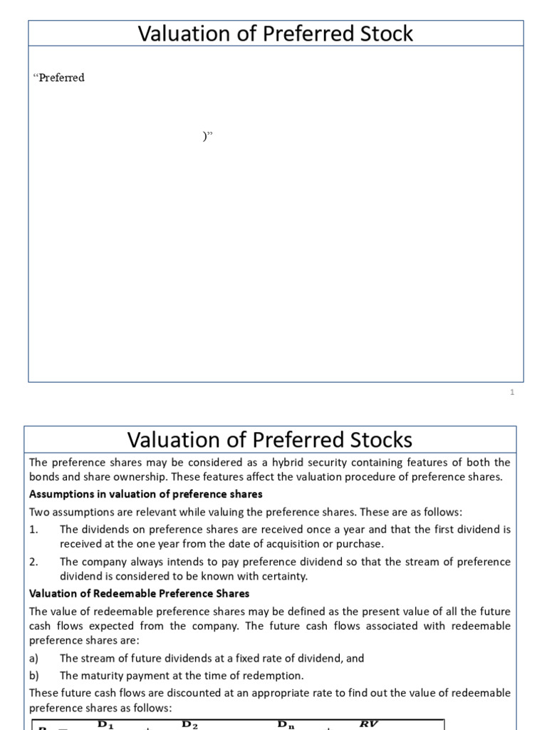 Valuation Methods for Preferred Stock | PDF | Preferred Stock | Stocks