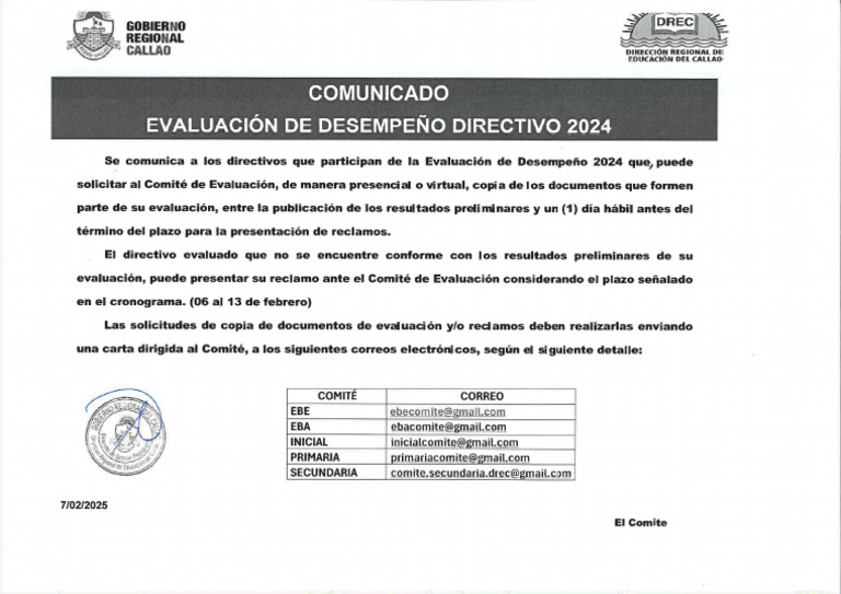 Comunicado Evaluacion de Desempeno 2024 | PDF