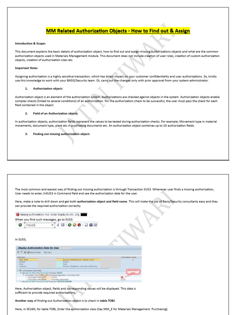 SAP MM Related Authorization Objects How To Find Out and Assign | PDF | Computing