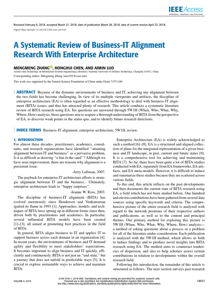 A Systematic Review of Business-IT Alignment Research With Enterprise ...