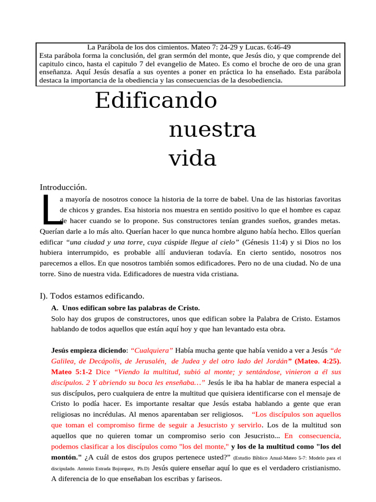 La Parc3a1bola de Los Dos Cimientos Edificando Nuestra Vida | PDF | Jesús | Cristo (título)