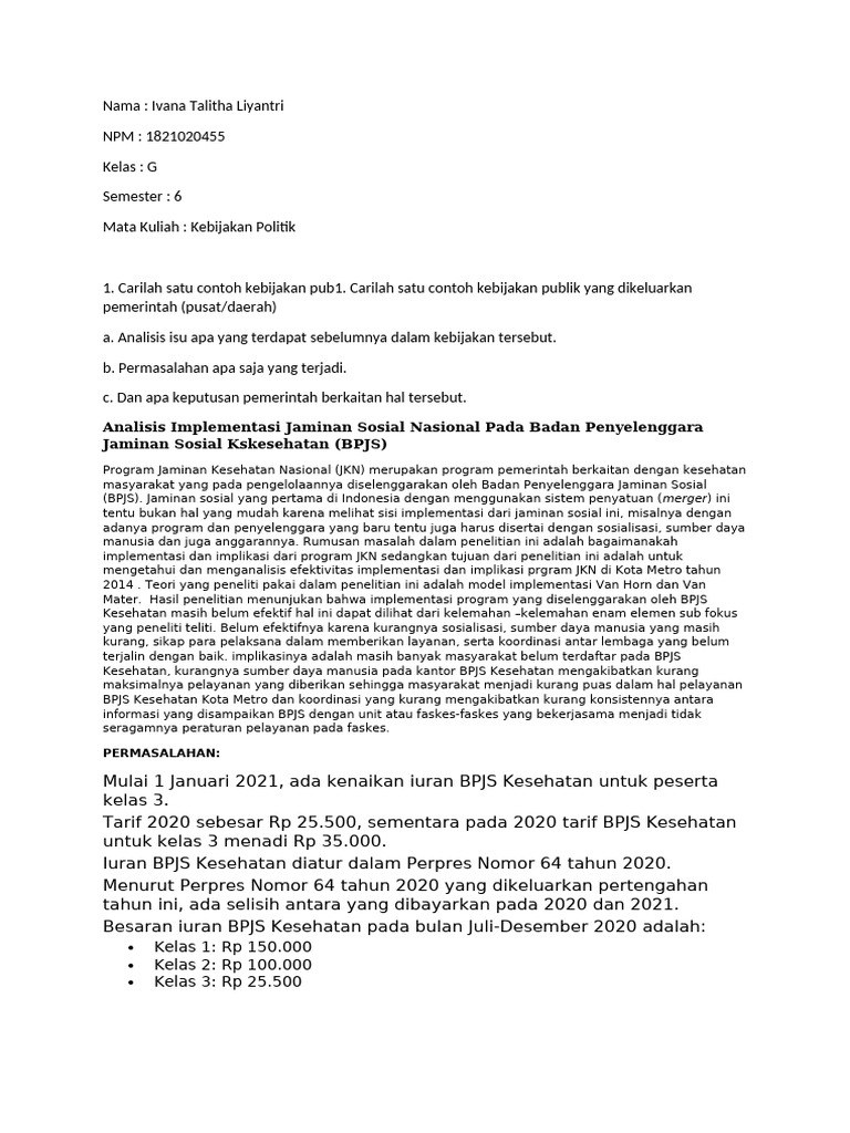 Tugas Kebijakan Publik | PDF