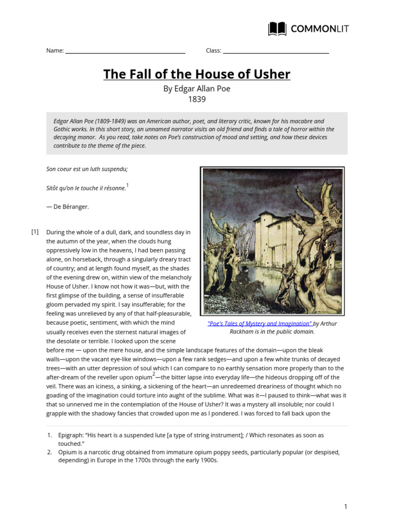 CommonLit - The Fall of The House of Usher | PDF