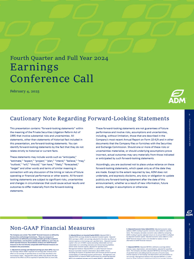 ADM 2024 Earnings Call Highlights | PDF | Earnings Per Share | Net Income