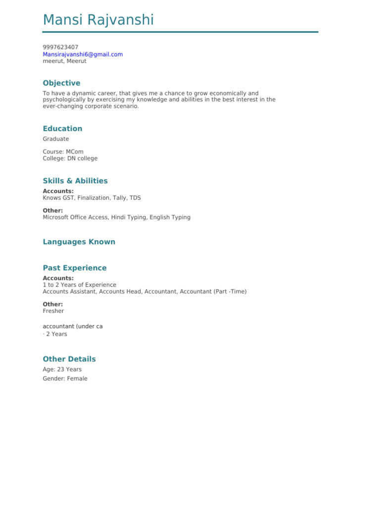 Mansi Rajvanshi: Objective | PDF