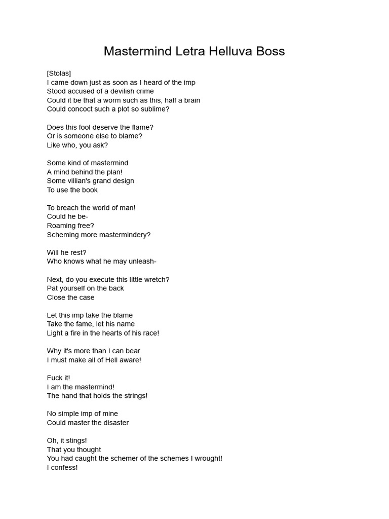 Mastermind Letra Helluva Boss | PDF