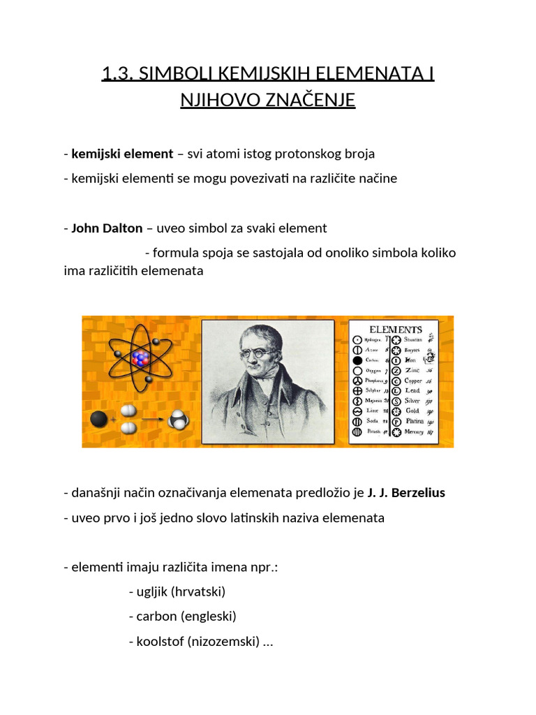1.3. Simboli Kemijskih Elemenata I Njihovo Značenje | PDF