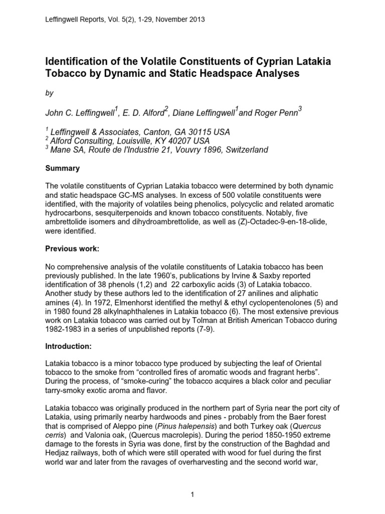 Volatile Compounds in Cyprian Latakia Tobacco | PDF | Gas ...