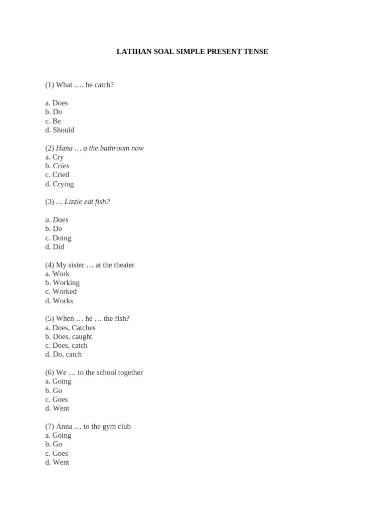 Latihan Soal Simple Present Tense | PDF