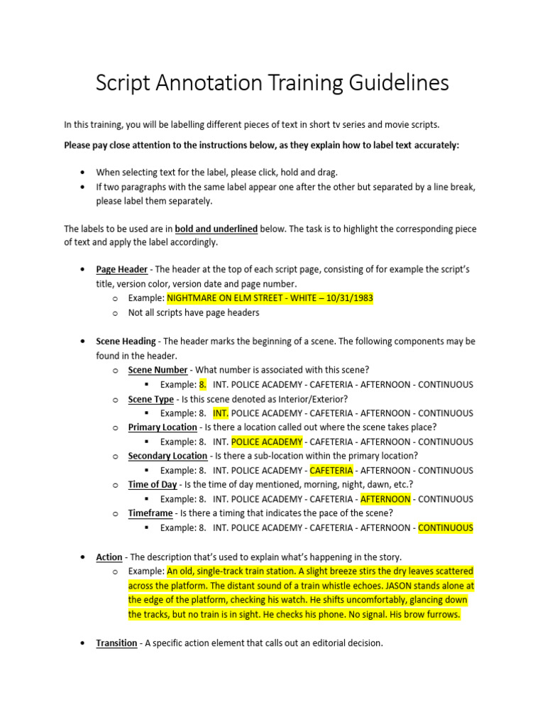 Script Annotation Training Guidelines | PDF