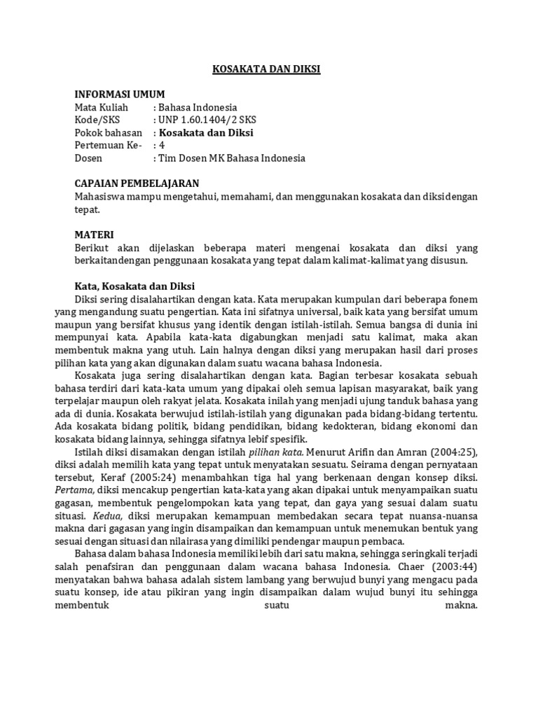 Pertemuan Ke-4 - Kosakata Dan Diksi | PDF
