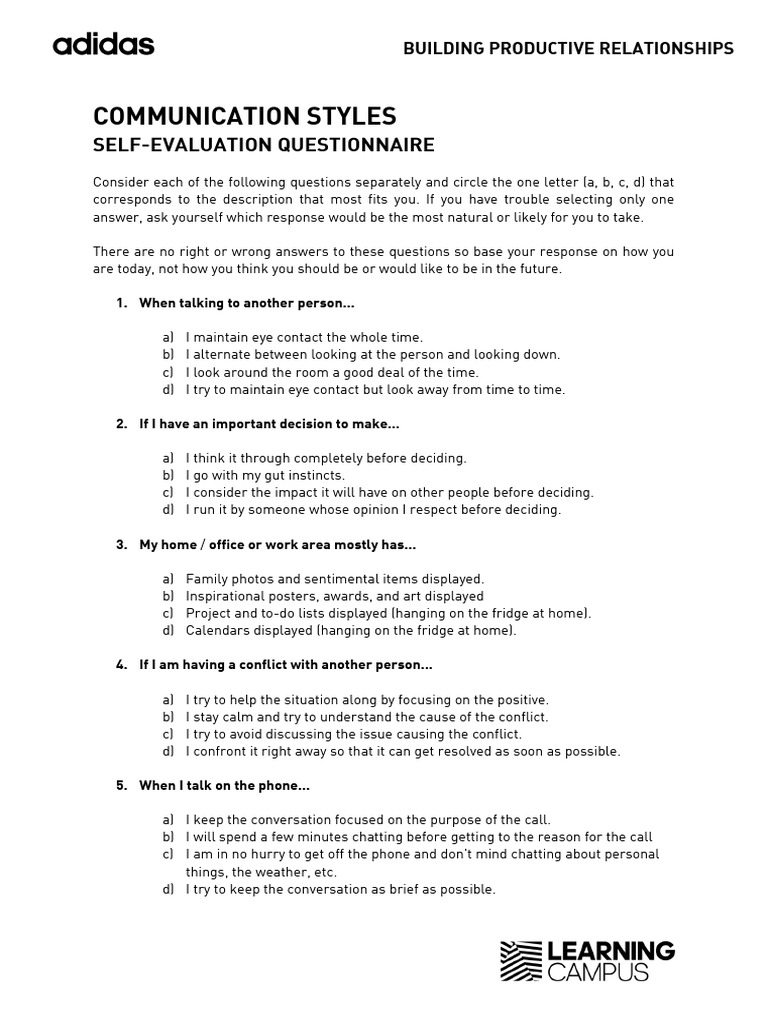 Questionnaire - Communication Style - BPR 1 | PDF