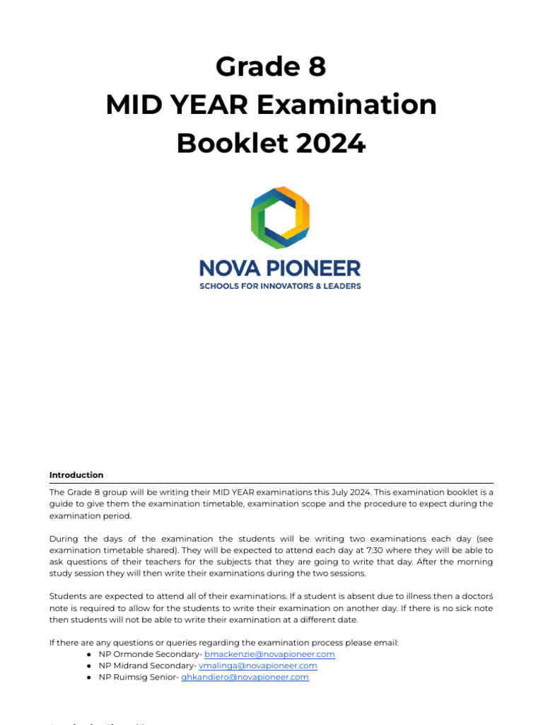 Grade 8 MID YEAR Examination Scopes - ALL NP Secondary | PDF