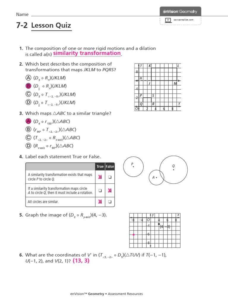 Similarity Transformations Quiz 7-2 | PDF | Geometry | Classical Geometry