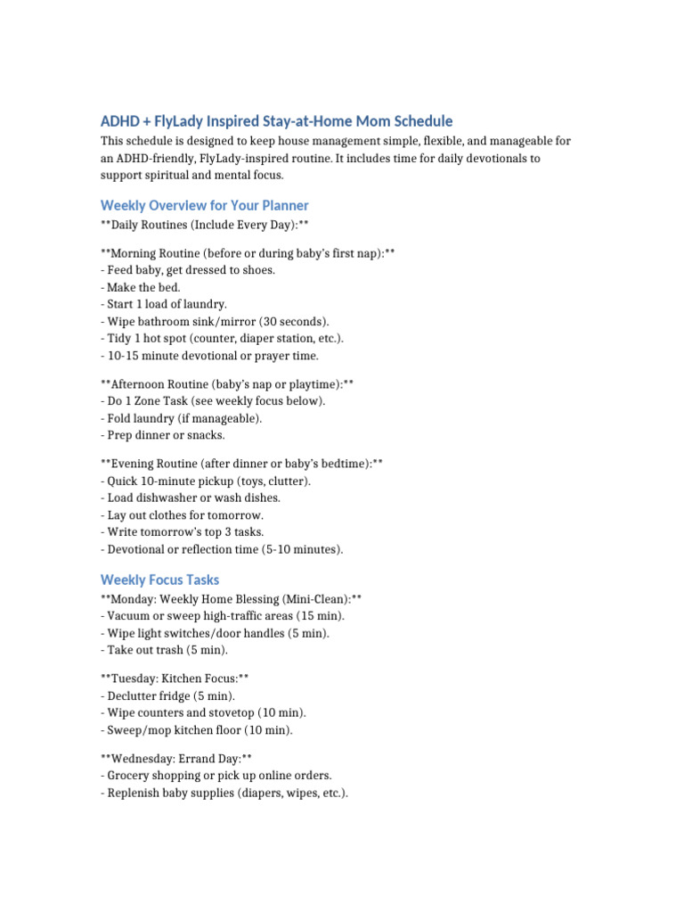 ADHD FlyLady SAHM Schedule | PDF | Home