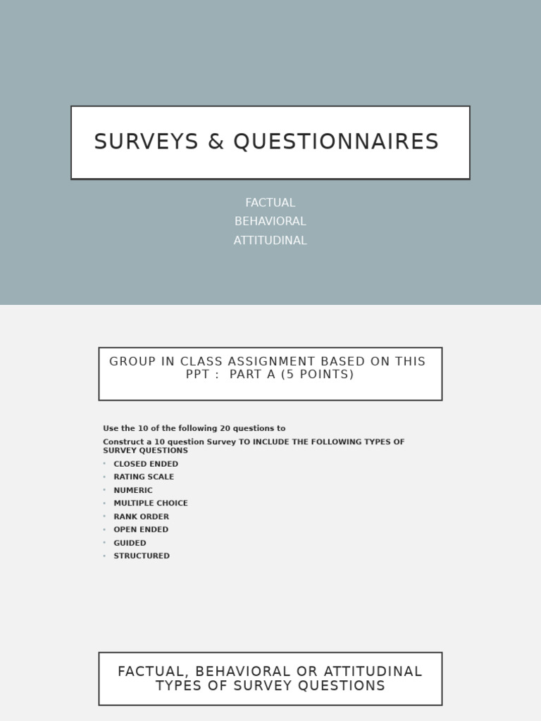 Surveys & Questionnaires | PDF | Mean | Level Of Measurement