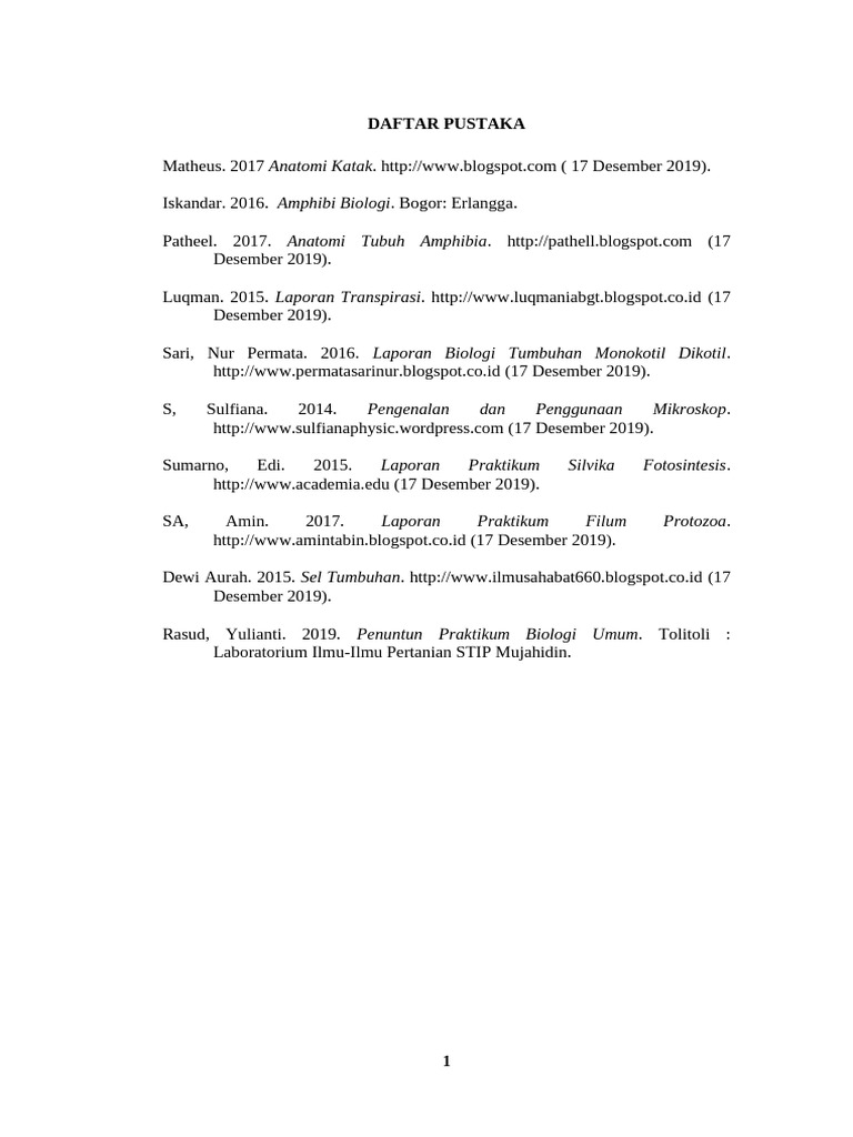Daftar Pustaka LaPrak Biologi | PDF