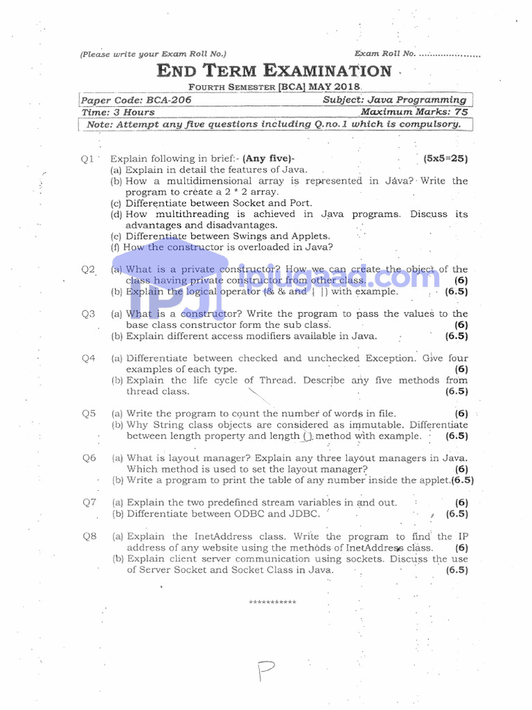 Ipjugaad Bca 4th Sem Java Programming Paper 2018 | PDF