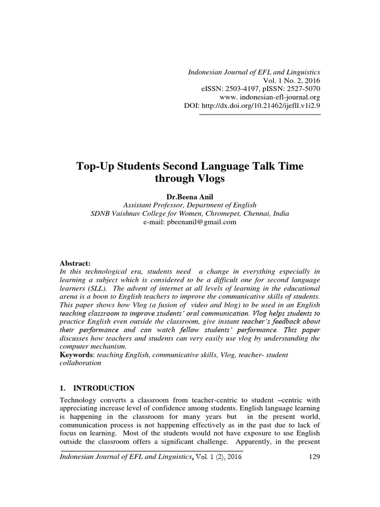 Enhancing Second Language Skills with Vlogs | PDF | English As A Second ...
