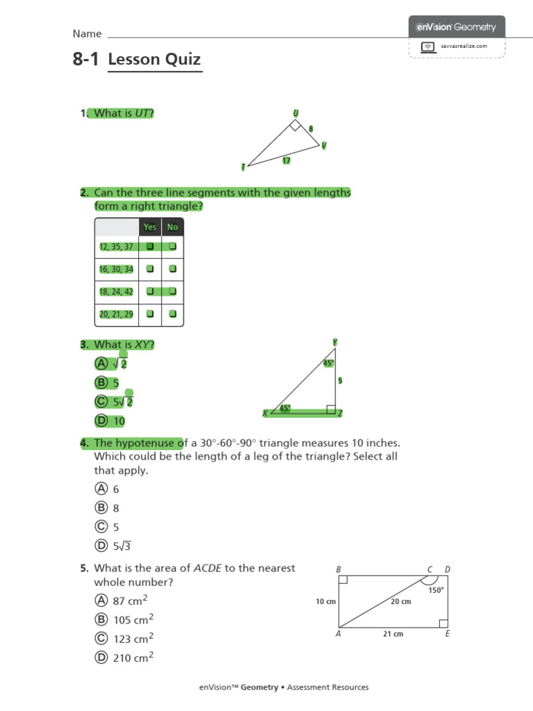 8-1 - Lesson Quiz PDF | PDF