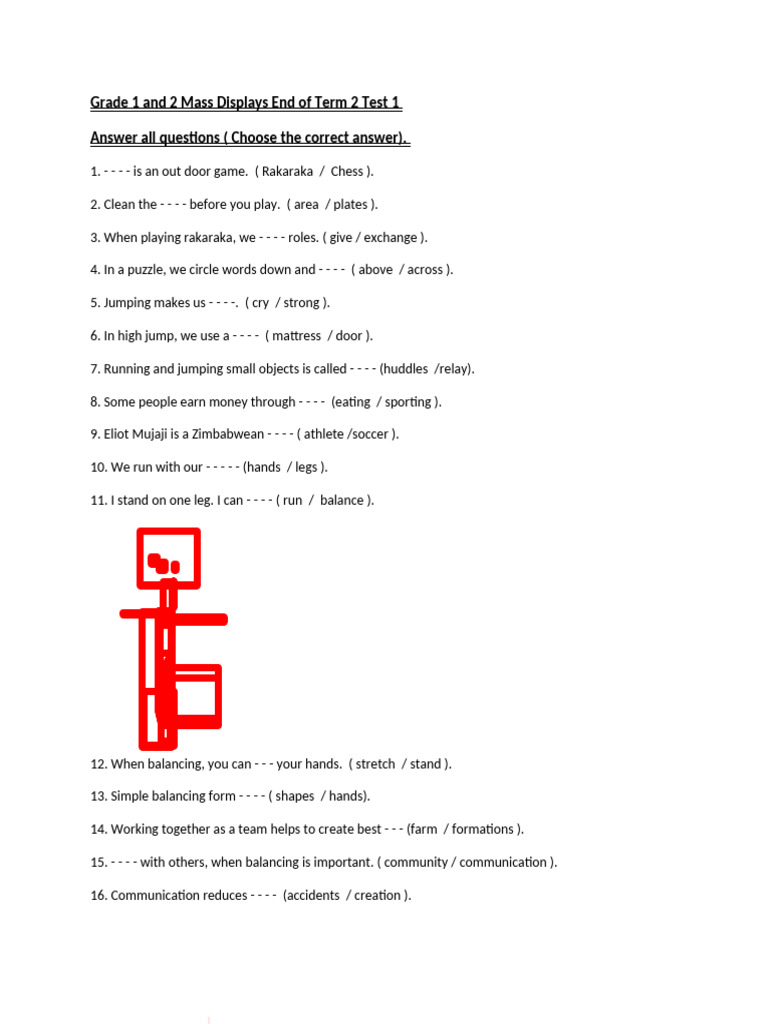 Grade 1 and 2 Mass Displays End of Term 2 Test 1 - 1 | PDF