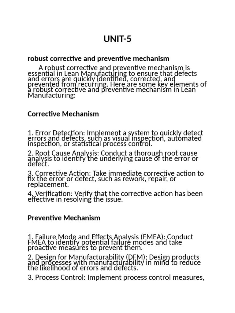Lean Manufacturing: Corrective & Preventive Mechanisms | PDF | Risk ...
