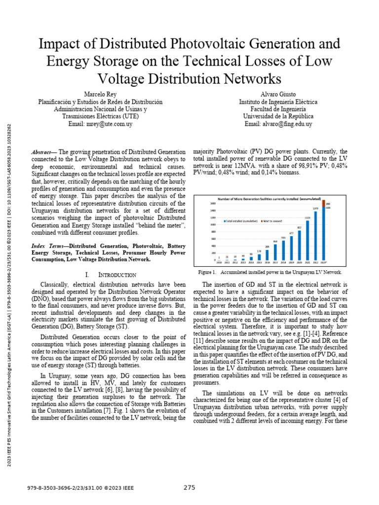 Impact Of Distributed Photovoltaic Generation And Energy Storage On The Technical Losses Of Low