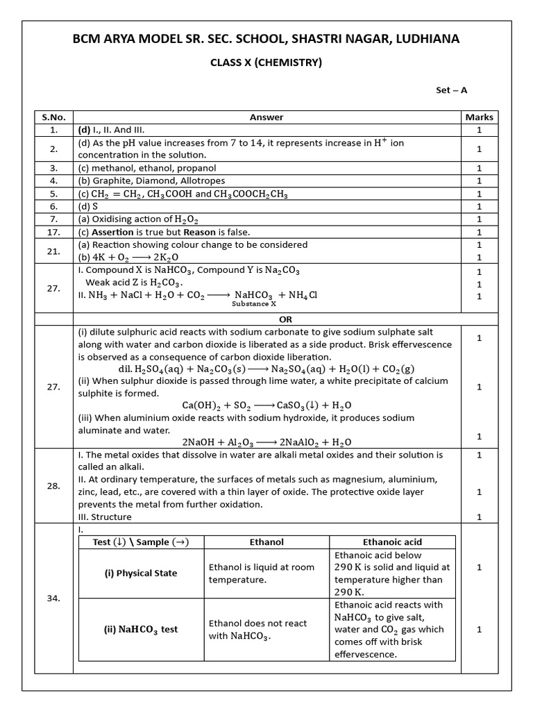 Preboard I (Chemistry) Answer Key | PDF | Hydroxide | Carbonate