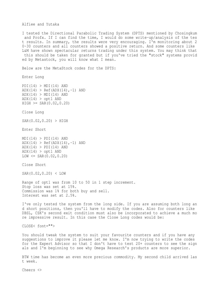 MetaStock Codes For DPTS | PDF | Computers