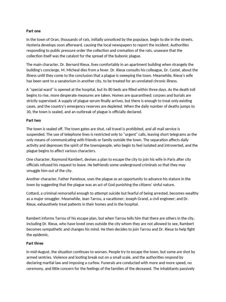 Plot Summary of Albert Camus The Plague | PDF | Plague (Disease)