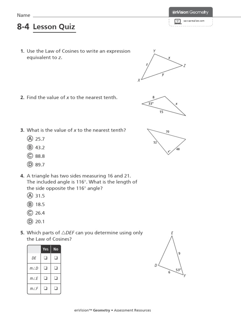 8-4 - Lesson Quiz PDF | PDF