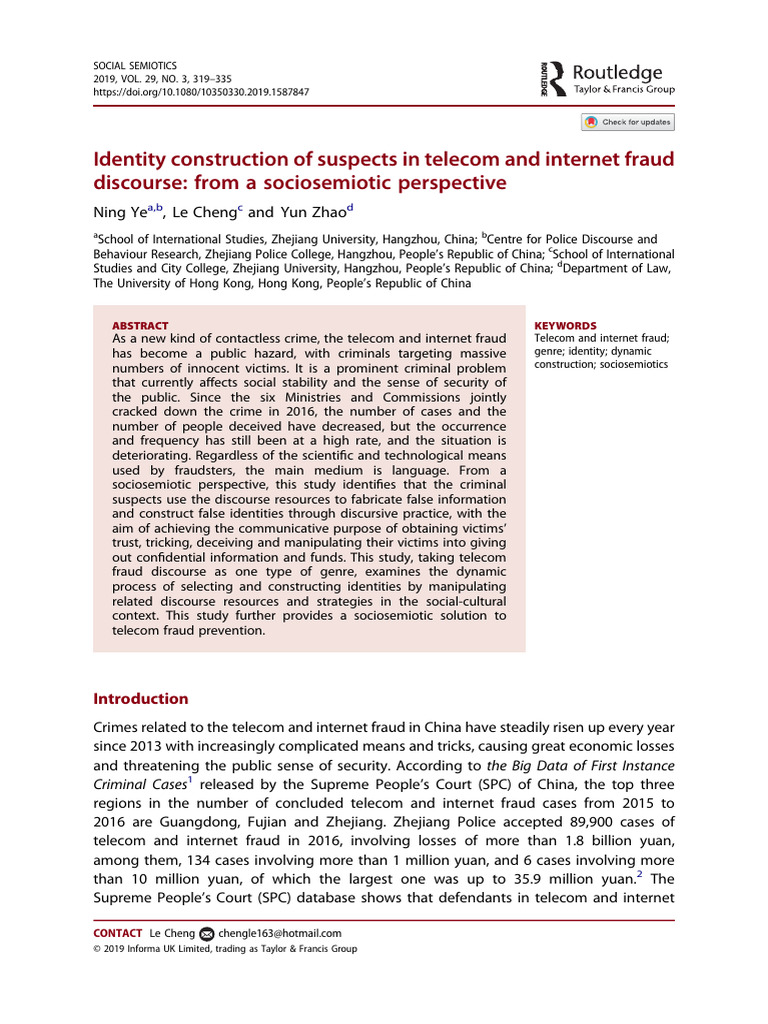 Identity Construction of Suspects in Telecom and Internet Fraud ...