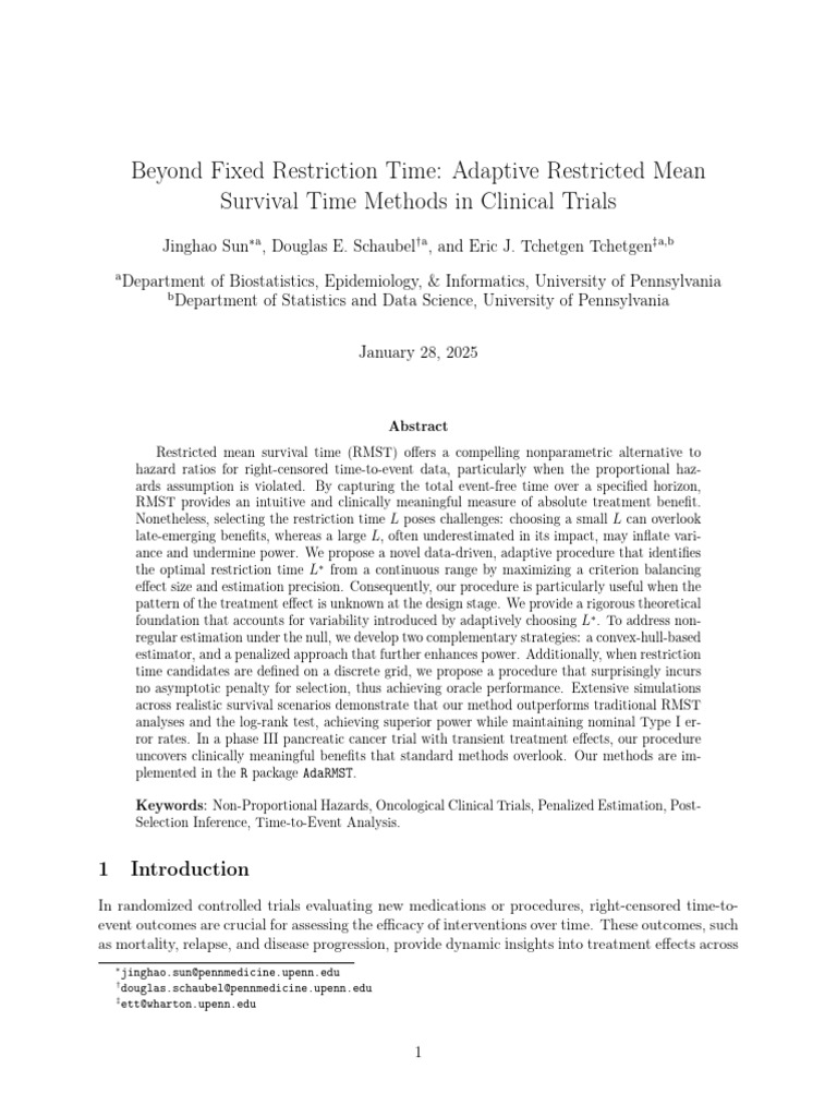 Beyond Fixed Restriction Time Adaptive Restricted Mean Survival Time ...