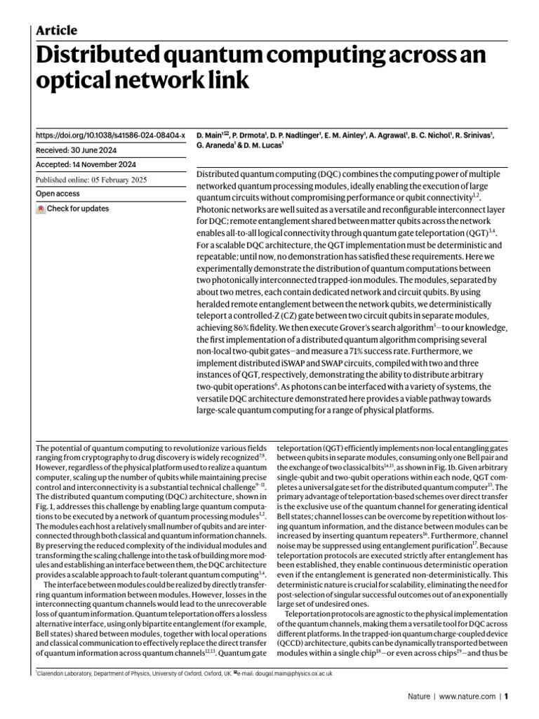 Distributed Quantum Computing Across An Optical Network Link | PDF | Quantum Computing | Quantum ...