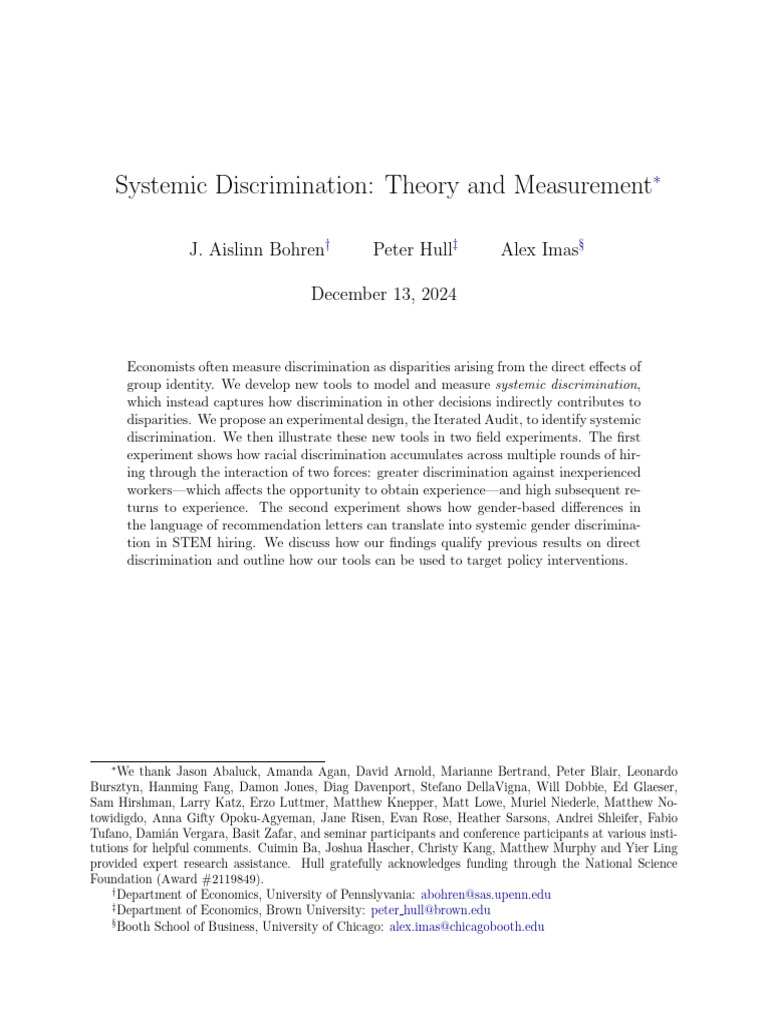 Systemic Discrimination - Theory and Measurement (2025) | PDF ...
