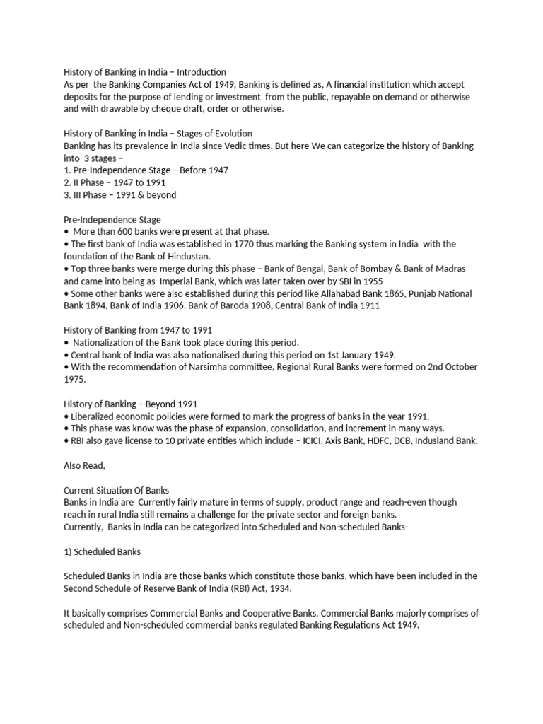History of Banking in India | PDF | Banks | Reserve Bank Of India