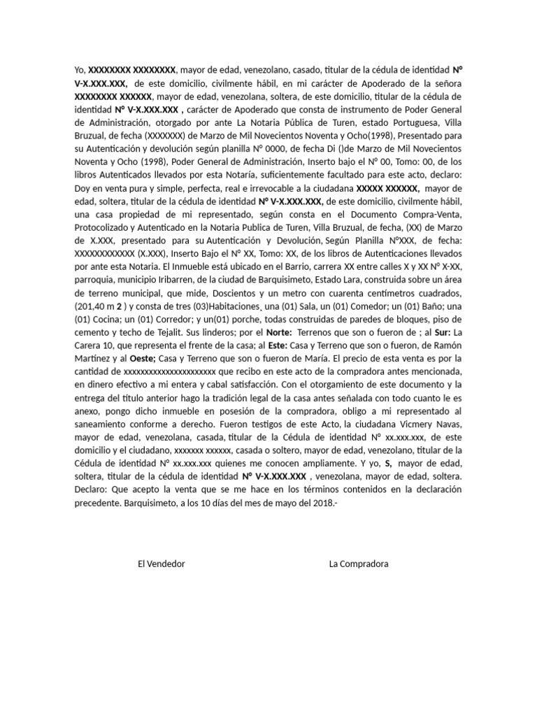 Documento Compra Venta Con Poder. | PDF