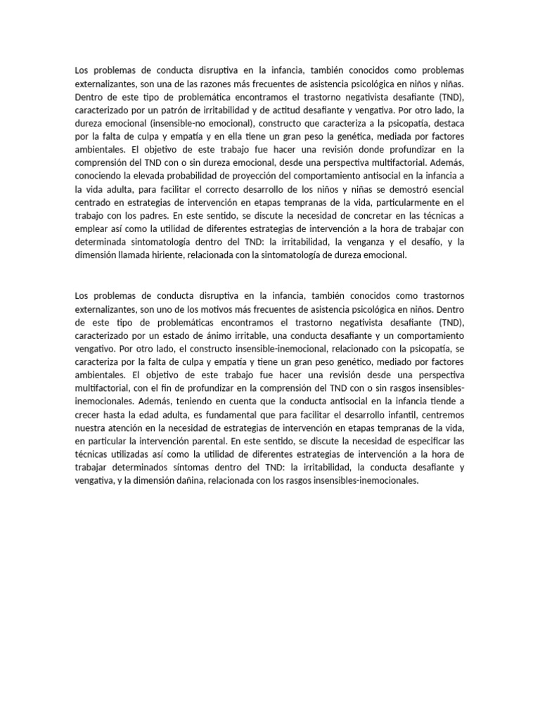 Los Problemas de Conducta Disruptiva en La Infancia | PDF | Desorden de personalidad antisocial ...