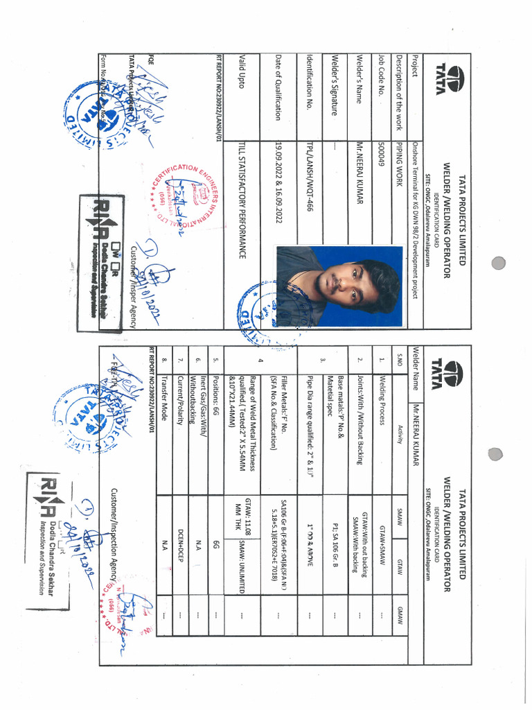 Neeraj Kumar Welder Id | PDF