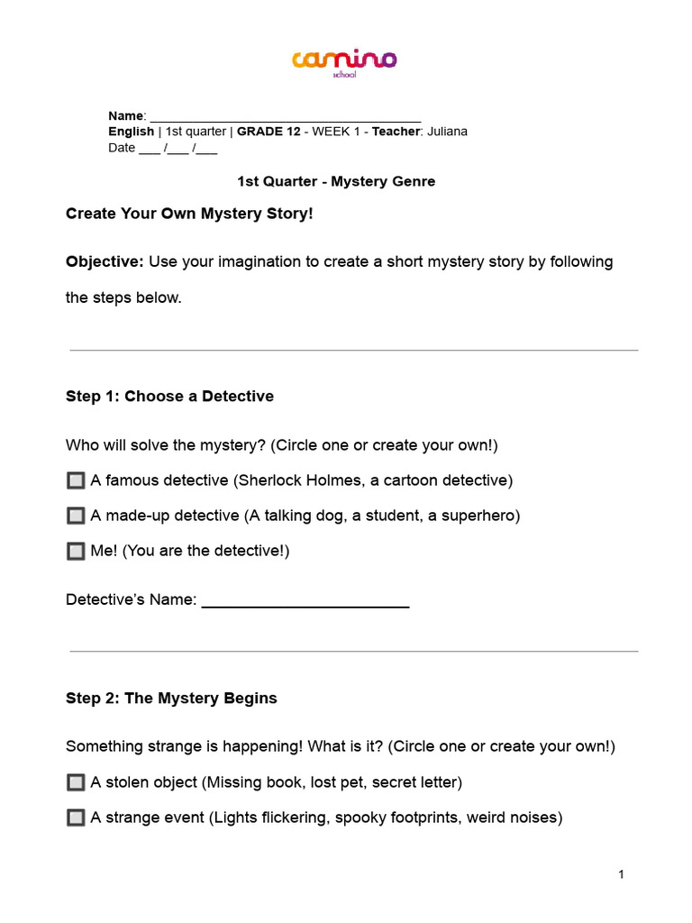 Diffentiation G12 - Mystery Genre Writing 1st Quarter | PDF