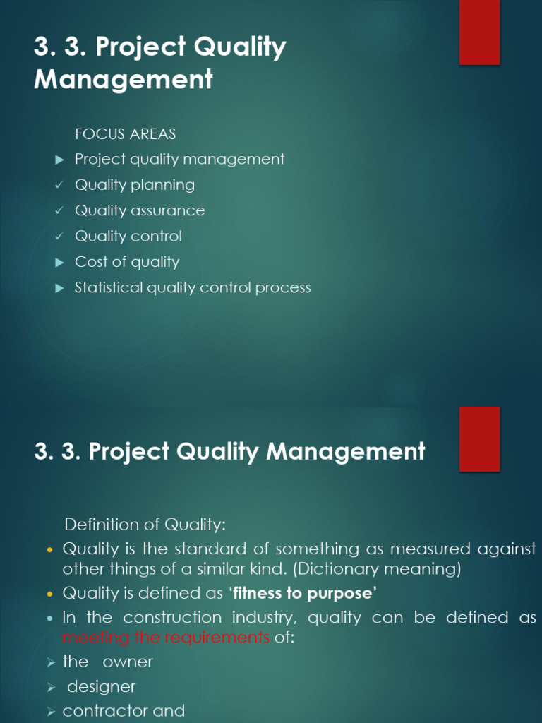 Chapter 3 - Quality Management | PDF | Quality Assurance | Quality Management System