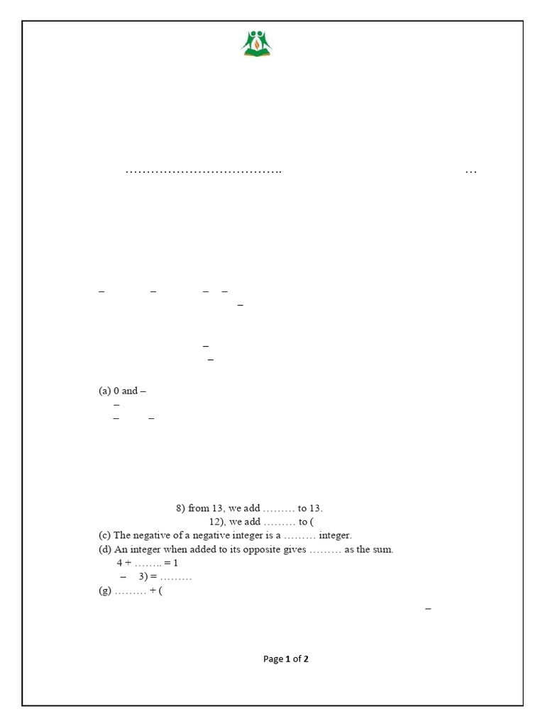GR. 6 WS CH - 6 Integer | PDF