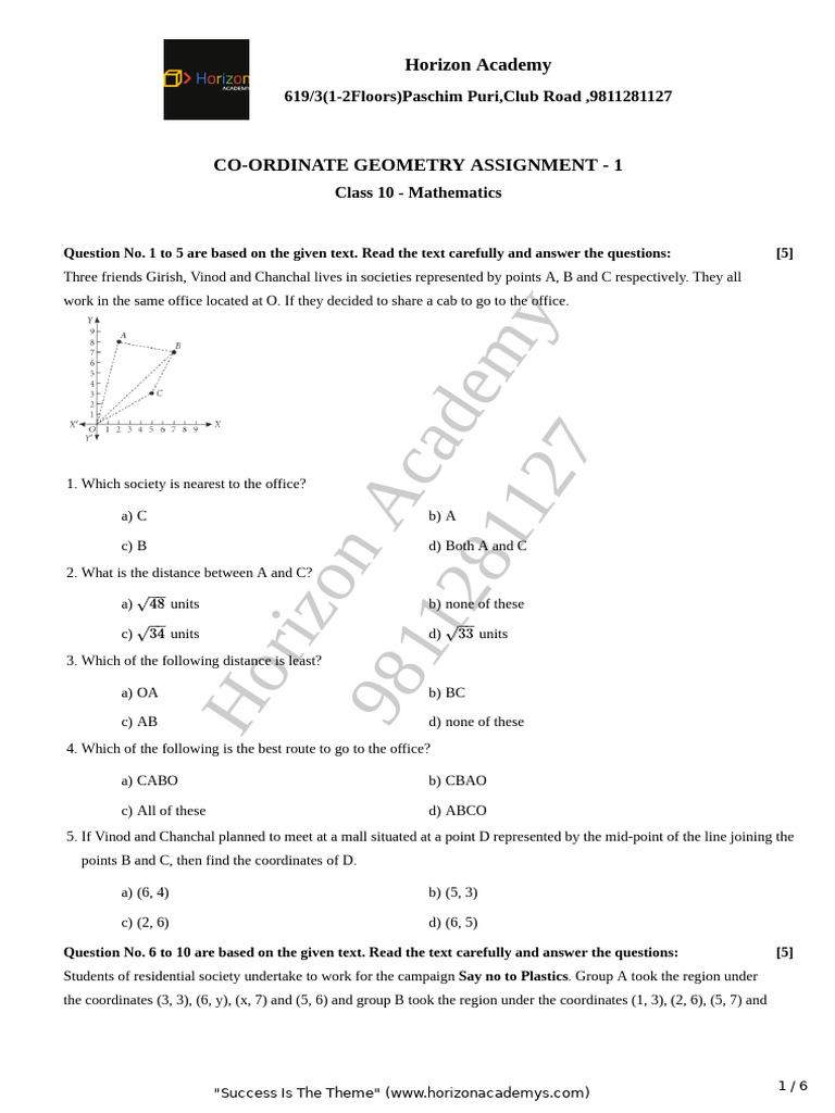 Co-0rdenate Geometry Assignment - 1 | PDF | Triangle | Triangle Geometry