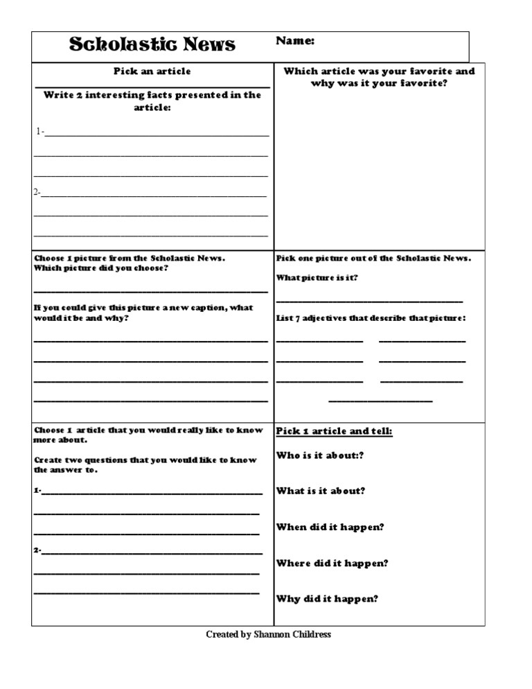 Scholastic News Article Activity Guide | PDF